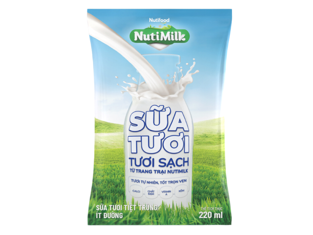 48 bịch sữa ít đường Nutimilk tươi sạch 220ml Bách hóa XANH