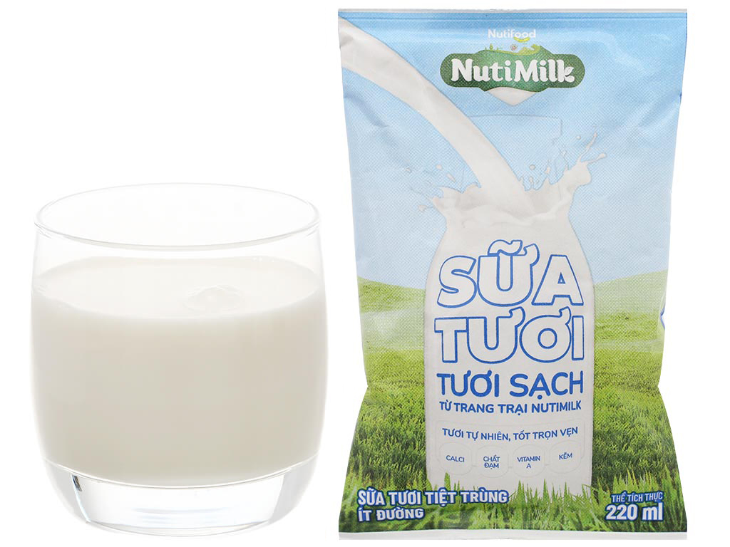 48 bịch sữa ít đường Nutimilk tươi sạch 220ml Bách hóa XANH