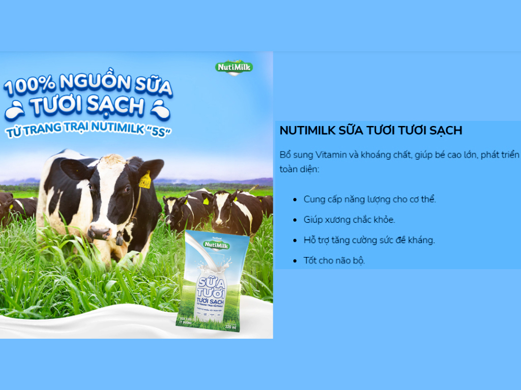 48 bịch sữa ít đường Nutimilk tươi sạch 220ml Bách hóa XANH