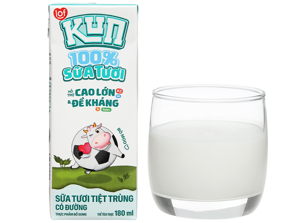 Lốc 4 hộp sữa tươi Kun 100% Sữa tươi 180ml tại Bách hóa XANH