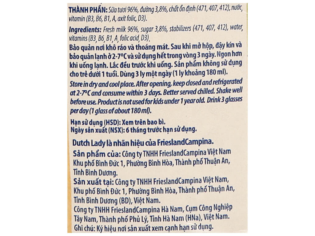 Sữa tươi có đường Dutch Lady 965ml tại Bách hoá XANH