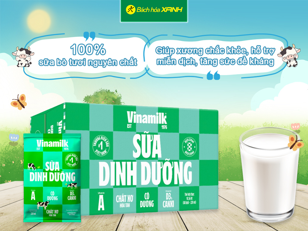 Thùng 48 bịch sữa dinh dưỡng Vinamilk 220ml ở Bách hoá XANH
