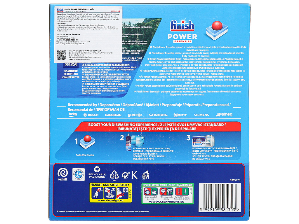 52 viên rửa chén Finish ESSENTIAL giá tốt tại Bách Hoá XANH