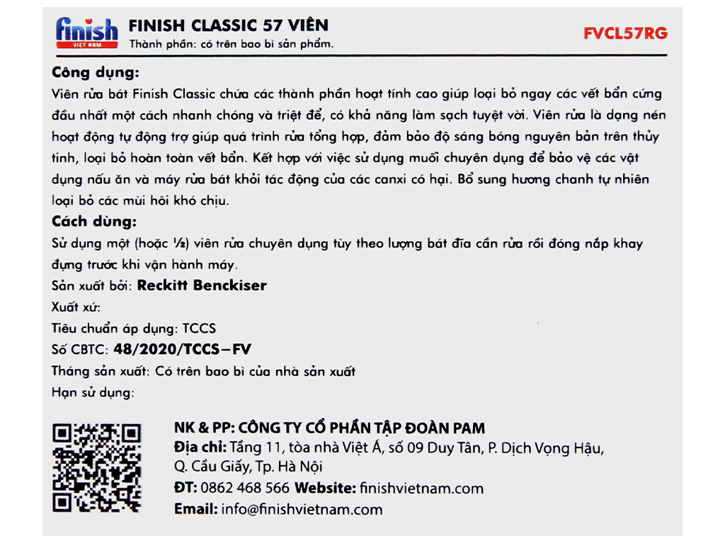 57 viên rửa chén Finish CLASSIC giá tốt tại Bách Hoá XANH