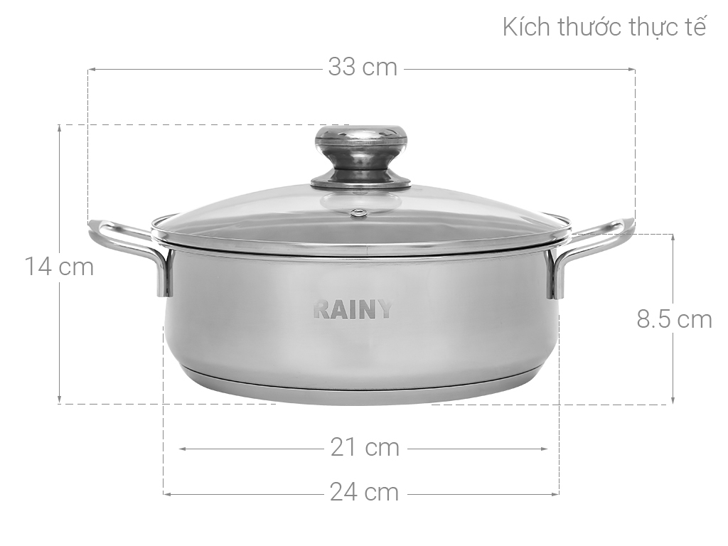 Nồi lẩu inox 3 đáy Rainy 24cm giá tốt tại Bách hoá XANH
