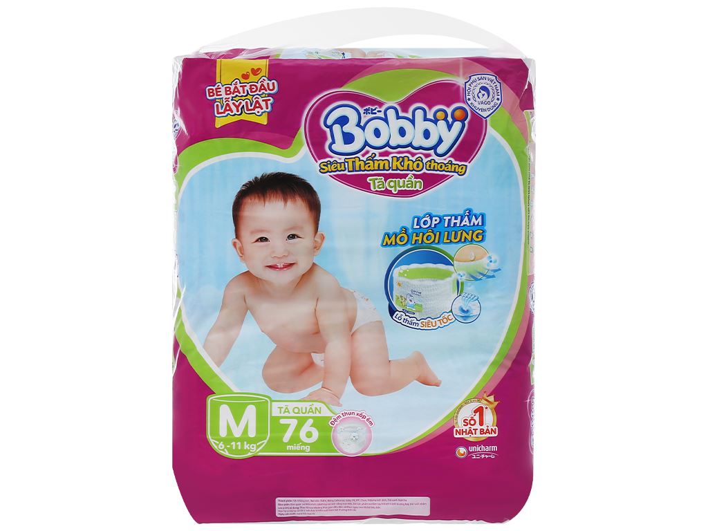 Tã quần siêu thấm Bobby M 76 miếng giá tốt tại Bách hoá XANH