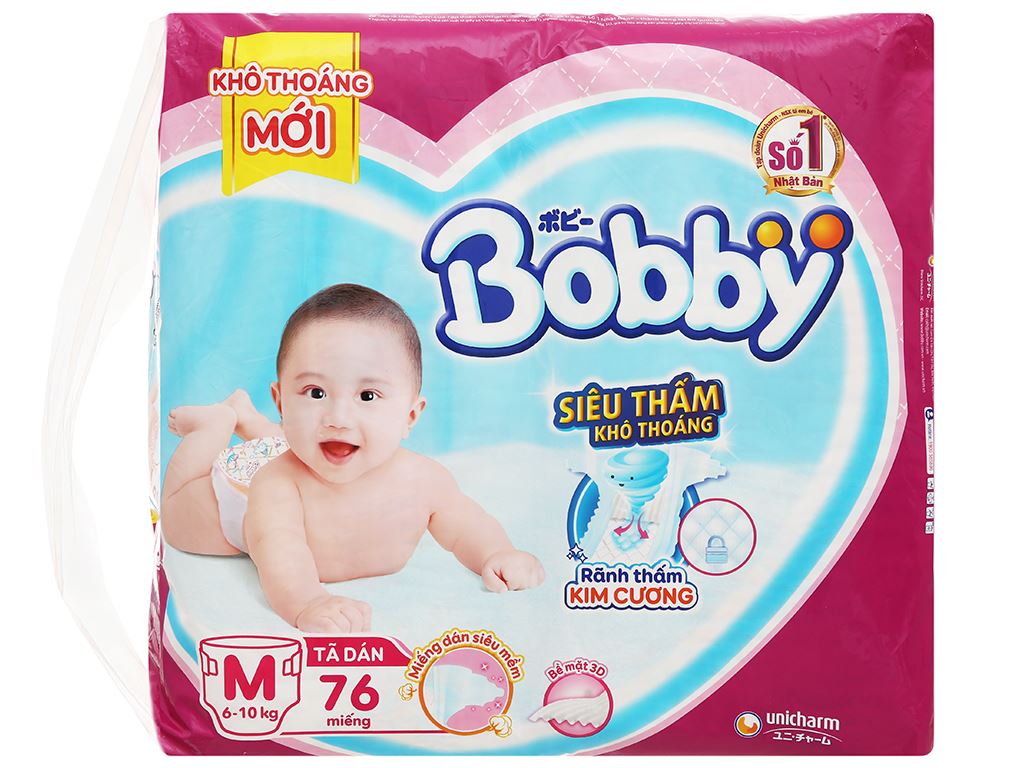 Tã dán siêu thấm Bobby M 76 miếng giá tốt tại Bách hoá XANH