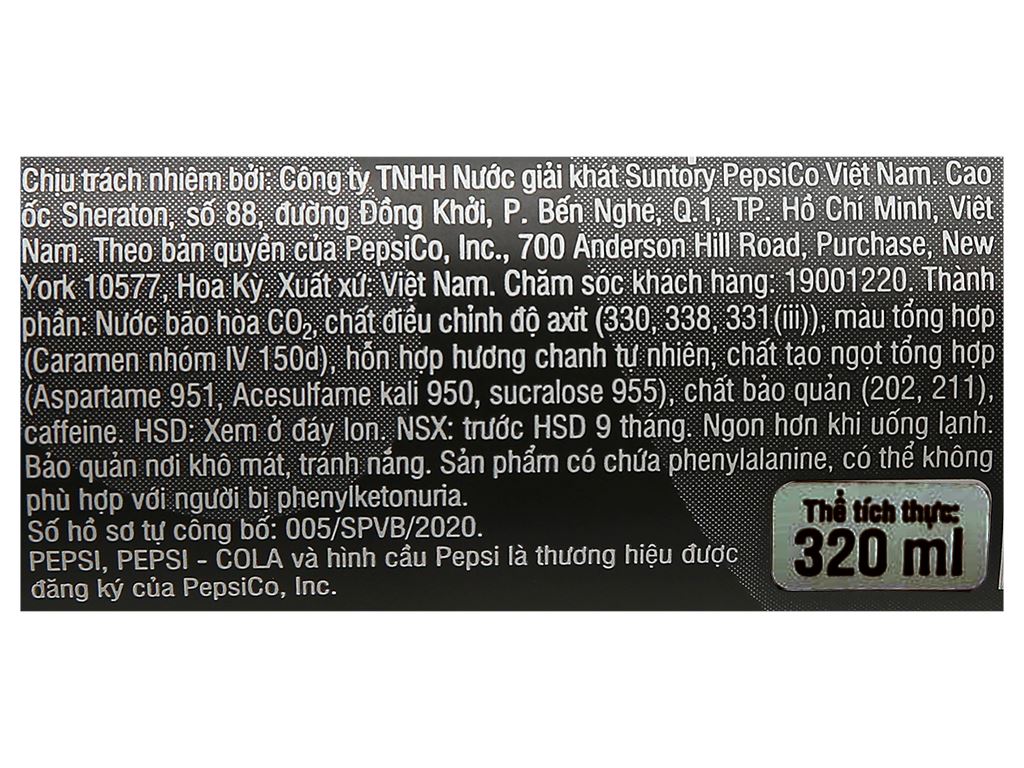 6 lon Pepsi không calo chanh 320ml giá tốt tại Bách hoá XANH