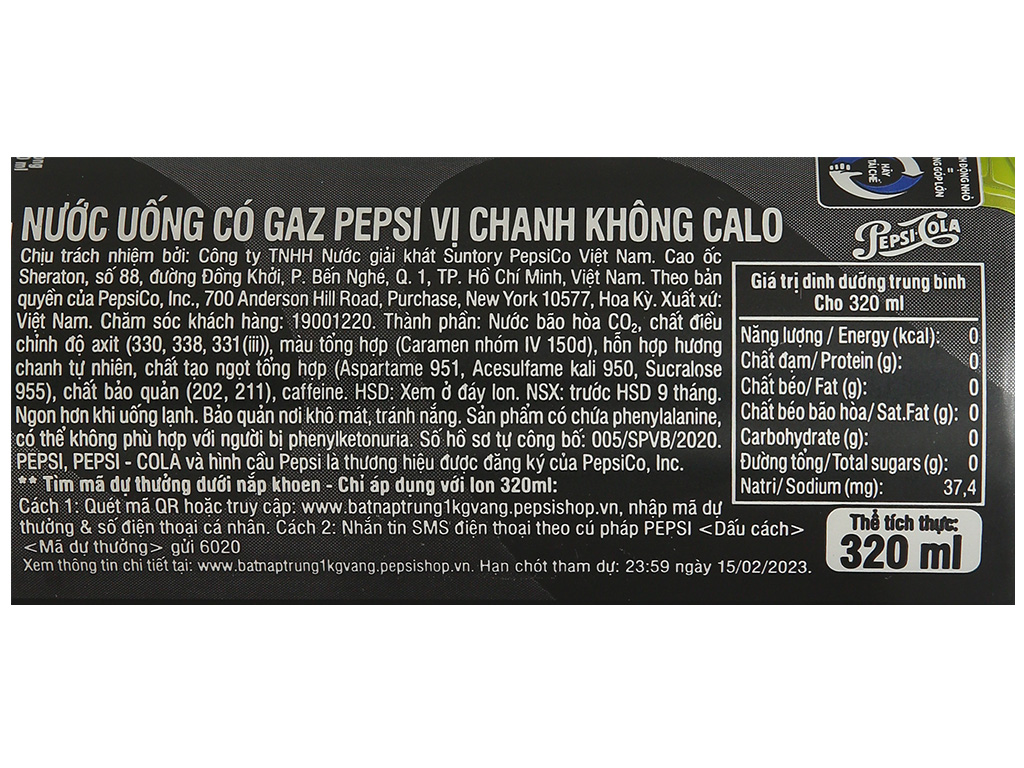 6 lon Pepsi không calo chanh 320ml giá tốt tại Bách hoá XANH