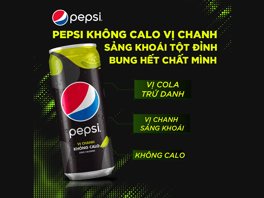 6 lon Pepsi không calo chanh 320ml giá tốt tại Bách hoá XANH