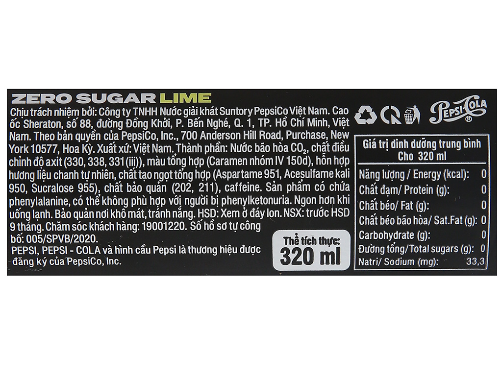 6 lon Pepsi không calo chanh 320ml giá tốt tại Bách hoá XANH