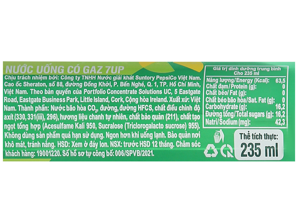 Nước ngọt 7 Up vị chanh lon 235ml giá tốt tại Bách hoá XANH