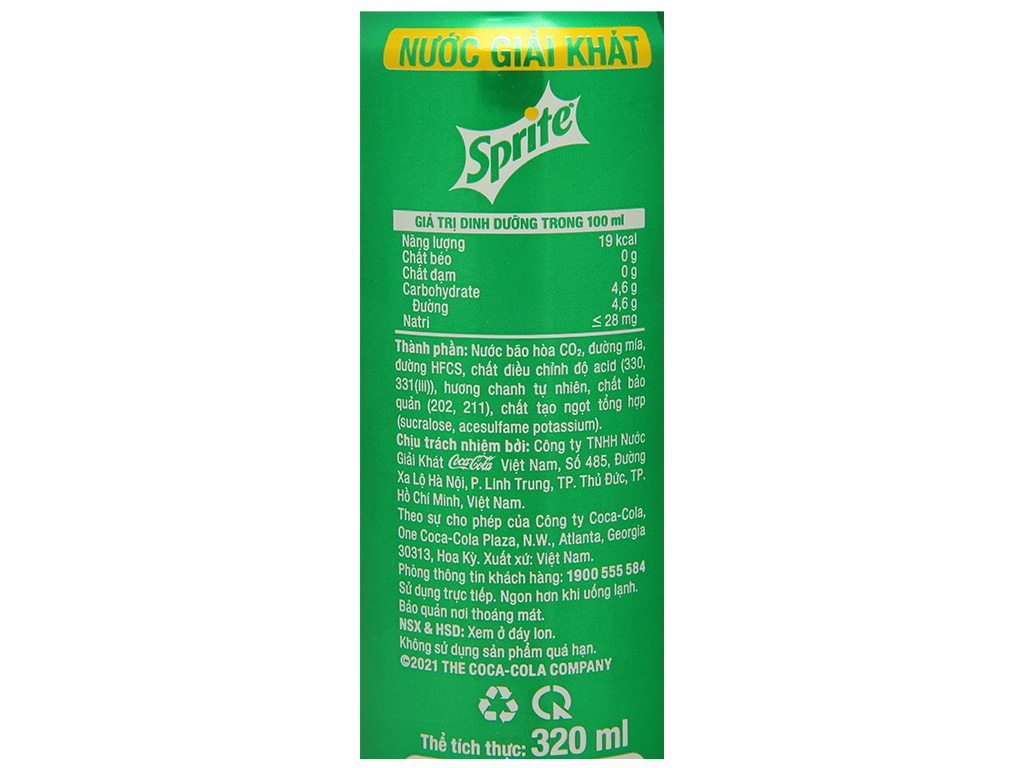 Nước ngọt Sprite hương chanh 320ml giá tốt tại Bách hoá XANH