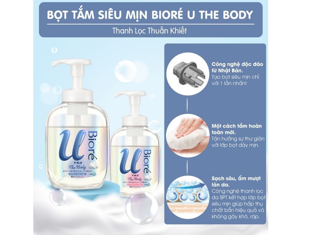 Bọt tắm Bioré thuần khiết chai 540ml tại Bách hóa XANH
