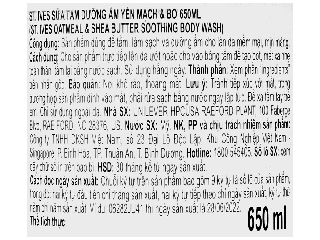 Sữa tắm ST.IVES yến mạch và bơ 650ml tại Bách hóa XANH