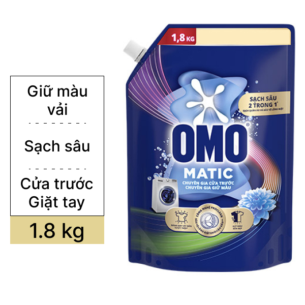 Nước giặt OMO Matic cửa trước bền màu 1.8kg Bách hoá XANH