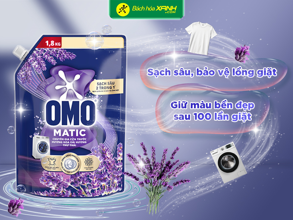 Nước giặt OMO Matic hương oải hương 1.8kg Bách hoá XANH