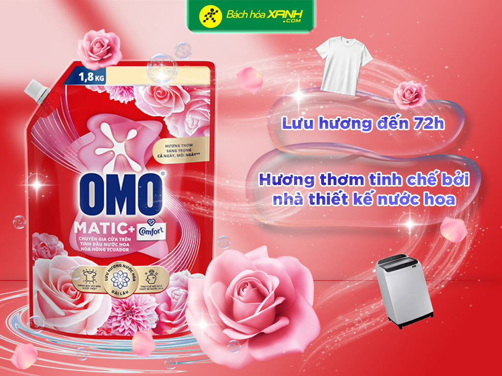 Nước giặt OMO cửa trên hoa hồng Ecuador 1.8kg Bách hoá XANH