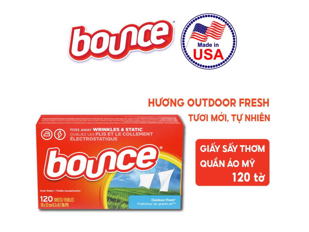 Giấy thơm làm mềm vải Bounce Fresh 120 tờ tại Bách hoá XANH