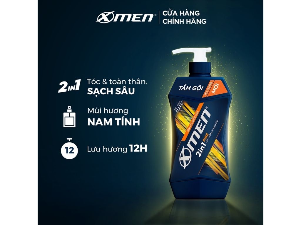 Tắm gội X-men Fire 12h 900g thơm lâu sạch sâu Bách hóa XANH