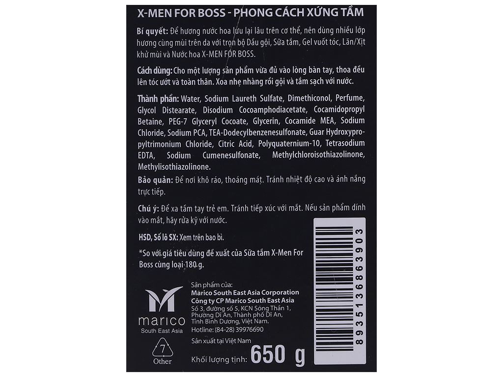 Tắm gội 2 in 1 X-men Boss Intense 650g tại Bách hóa XANH