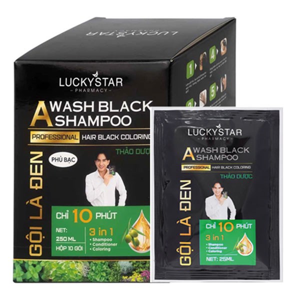 Dầu gội đen Lucky Star phủ bạc làm đen tóc hộp 8 gói x 25ml - 09/2024 ...