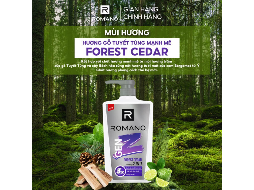 Tắm gội 2in1 Romano Genz Forest Cedar 610g tại Bách hóa XANH