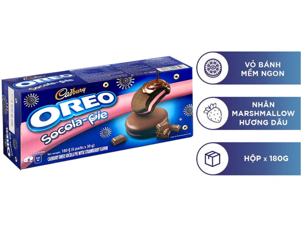 Bánh Oreo Pie socola dâu hộp 180g (6 cái)