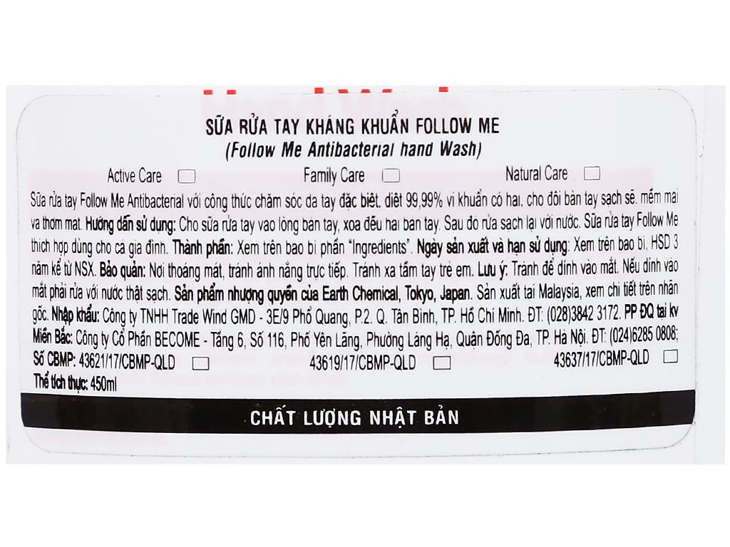 Rửa tay Follow Me FamiCare 450ml giá tốt tại Bách hoá XANH