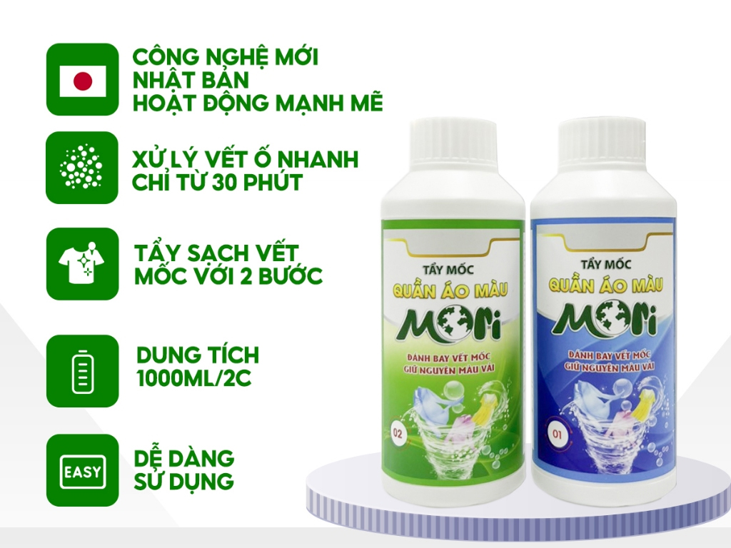 2 chai tẩy mốc quần áo màu Mori 500ml | Bách Hoá XANH