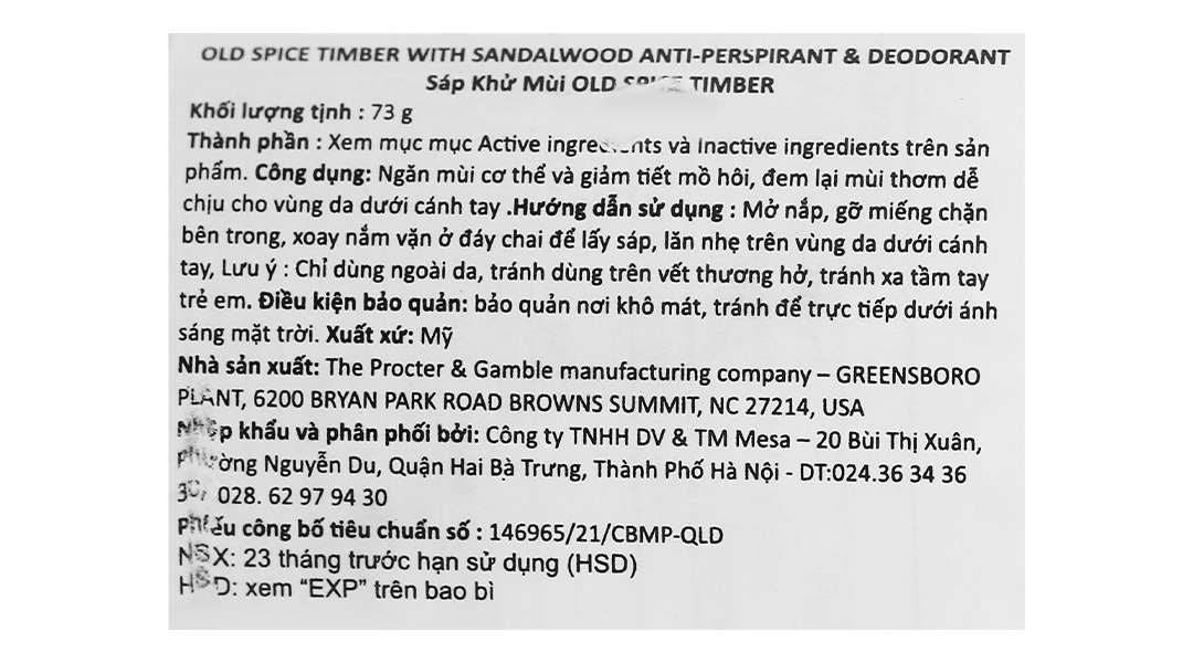 Sáp khử mùi Old Spice Timber ngăn mùi cơ thể, giảm tiết mồ hôi chai 73g ...