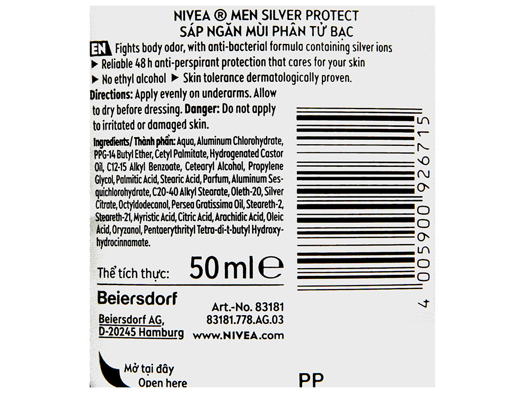 Sáp ngăn mùi Nivea Sliver Protect 50ml tại Bách Hóa Xanh
