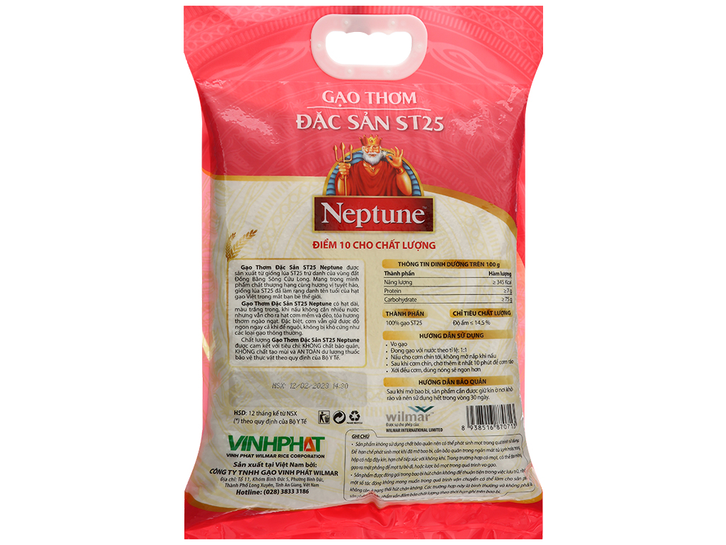 Gạo thơm đặc sản Neptune ST25 5kg giá tốt tại Bách hoá XANH