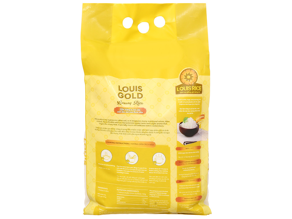 Gạo Louis Rice Gold túi 5kg thơm ngon tại Bách Hóa XANH