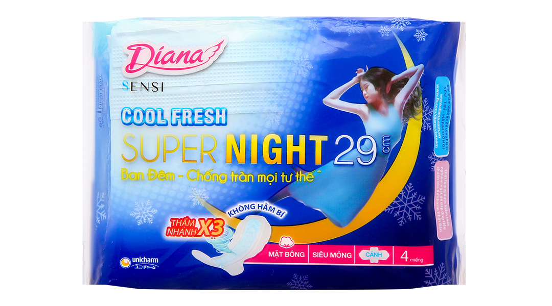 Băng vệ sinh ban đêm Diana Sensi Cool Fresh có cánh gói 4 miếng - 07/2024 | nhathuocankhang.com