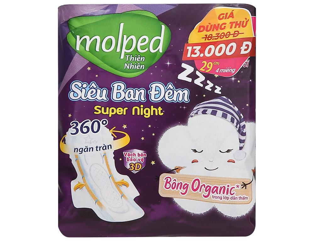 Băng vệ sinh ban đêm MOLPED siêu mỏng cánh 4 miếng