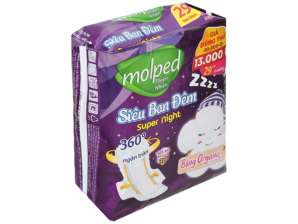 Băng vệ sinh ban đêm MOLPED siêu mỏng cánh 4 miếng