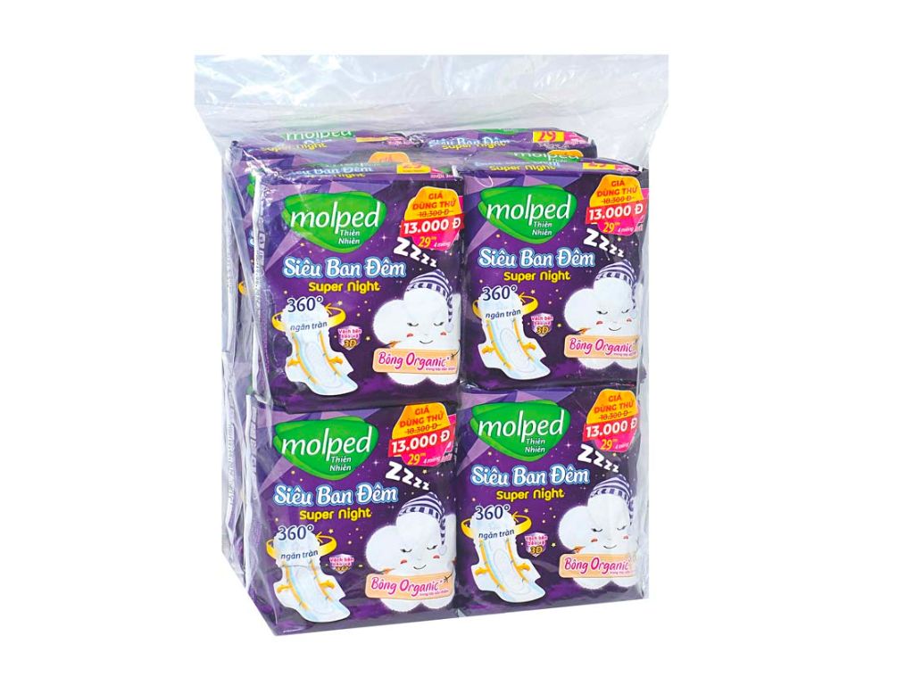 Lốc 8 gói băng vệ sinh ban đêm MOLPED cánh 4 miếng