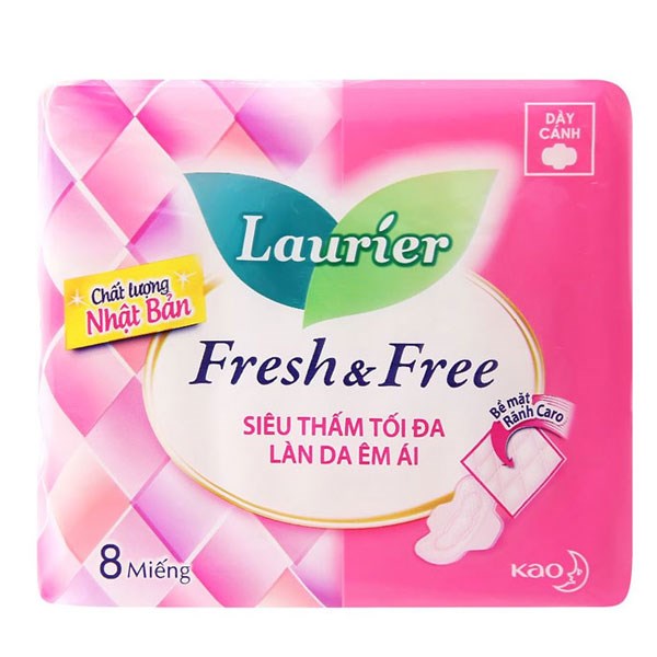 Băng vệ sinh Laurier Fresh and Free siêu thấm có cánh gói 8 miếng - 01/ ...