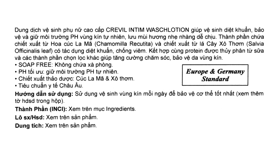 Dung dịch vệ sinh phụ nữ Crevil chống viêm, cân bằng pH chai 300ml - 08 ...