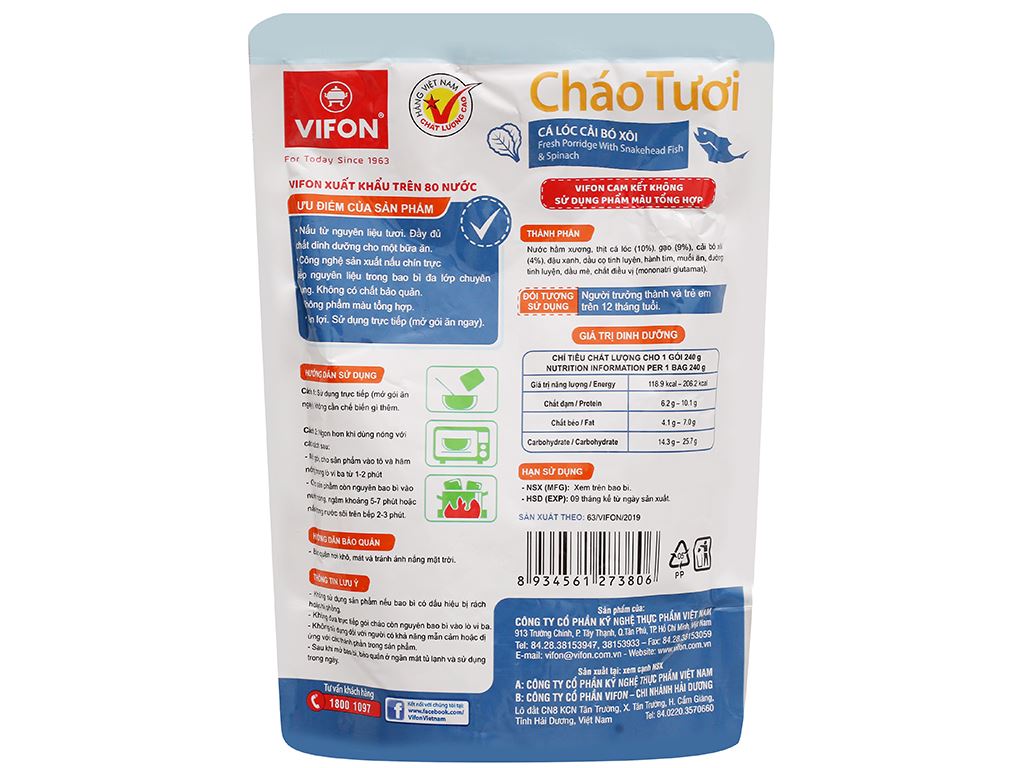 20 gói cháo cá lóc cải bó xôi 240g giá tốt tại Bách hoá XANH