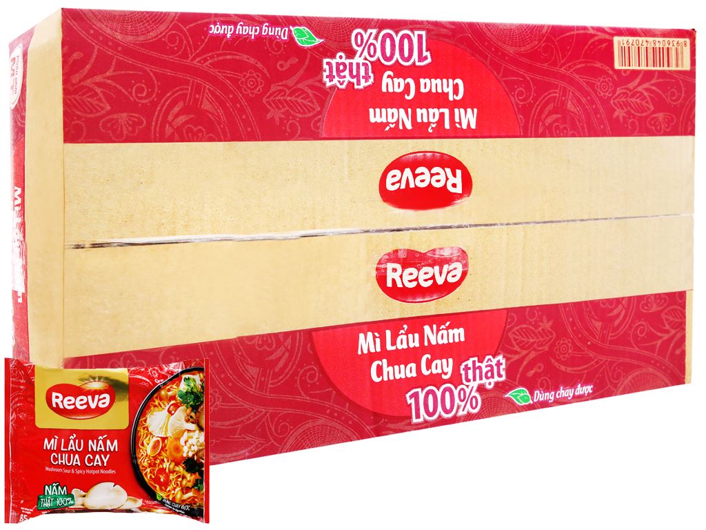 Thùng 20 gói mì Reeva lẩu nấm 85g giá tốt tại Bách hoá XANH