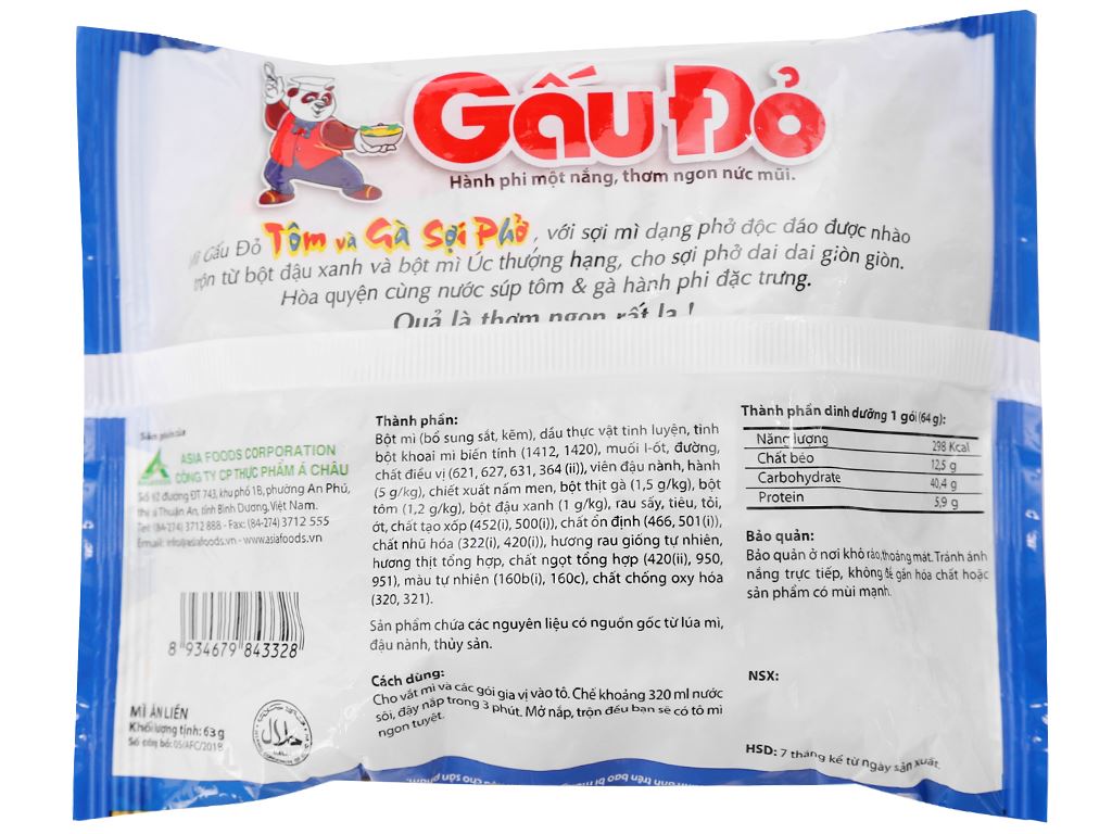 Mì Gấu Đỏ tôm và gà sợi phở 63g giá tốt tại Bách hoá XANH