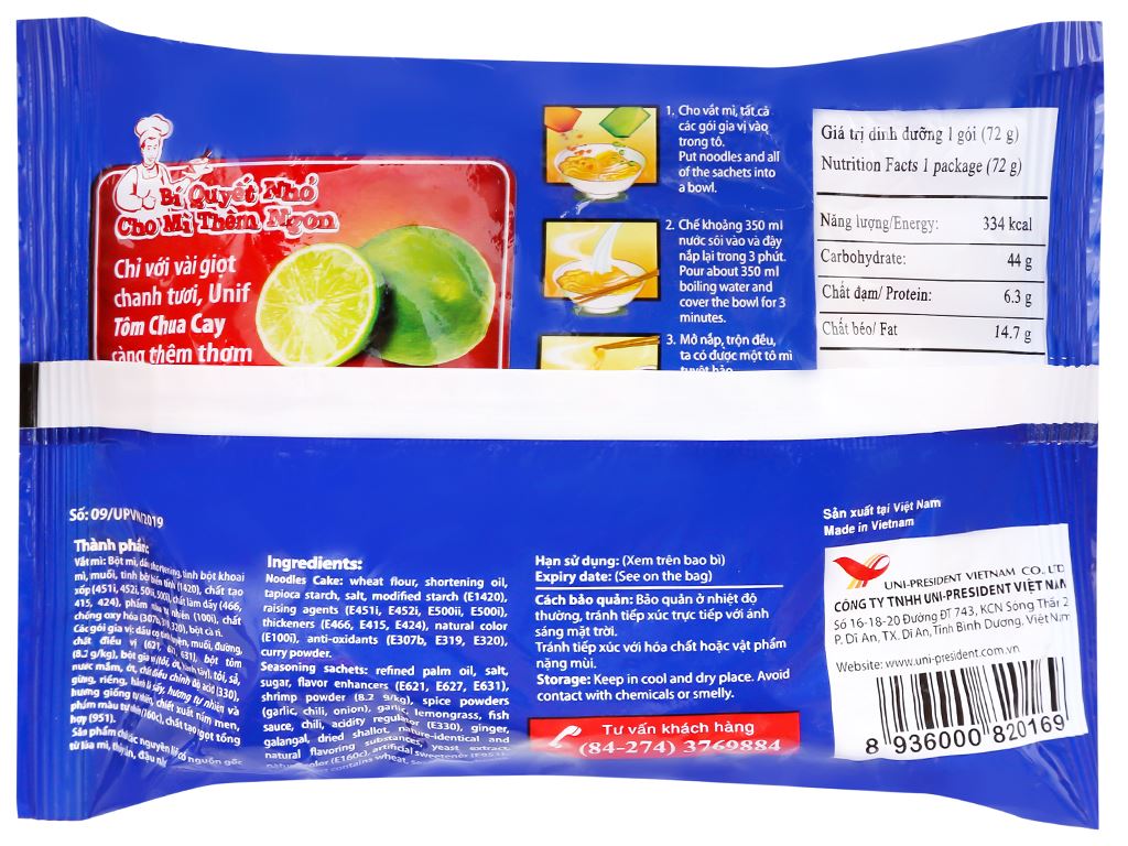 Mì Unif vị tôm chua cay gói 72g giá tốt tại Bách hoá XANH