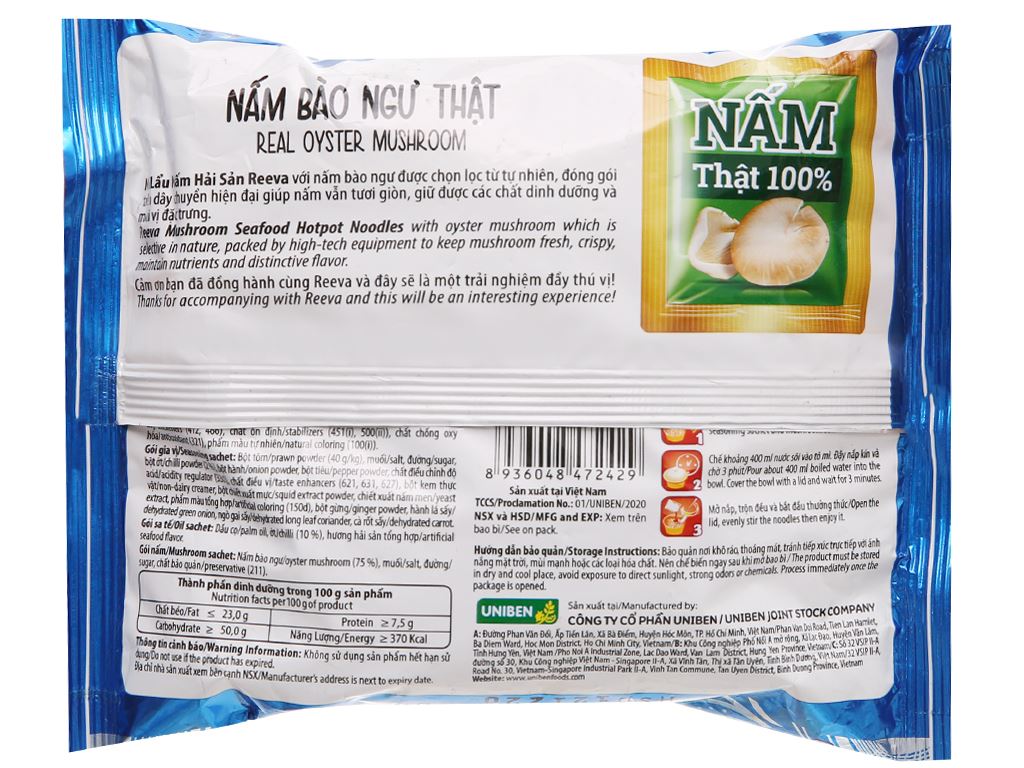 Mì Reeva lẩu nấm hải sản gói 85g giá tốt tại Bách hoá XANH