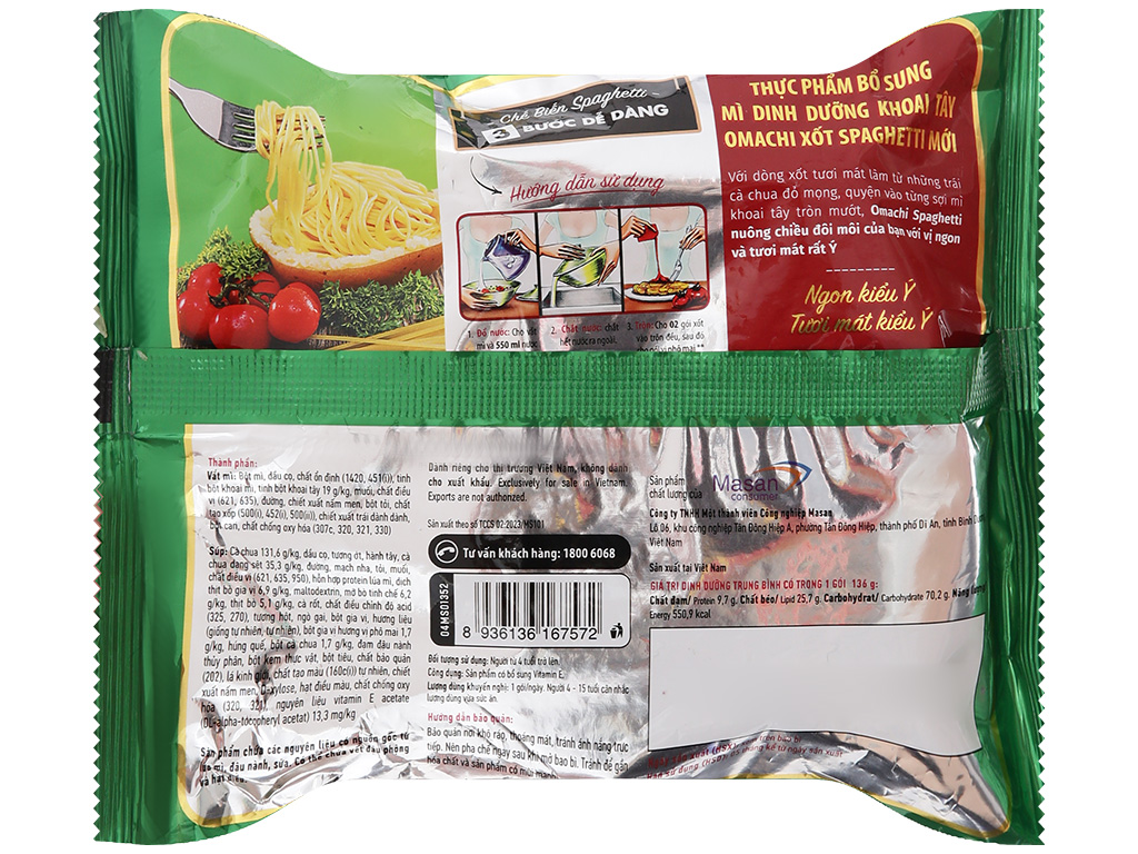 Mì trộn Omachi xốt Spaghetti gói 136g tại Bách hóa XANH
