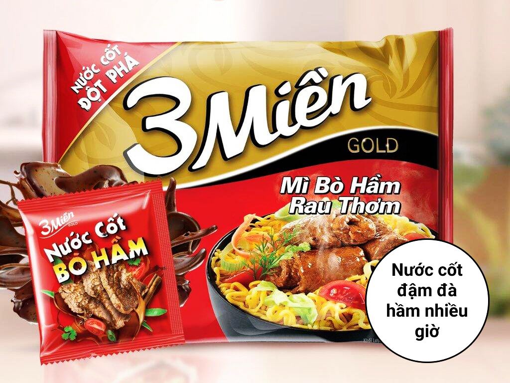 Mì 3 Miền Gold bò hầm rau gói 75g giá tốt tại Bách hoá XANH