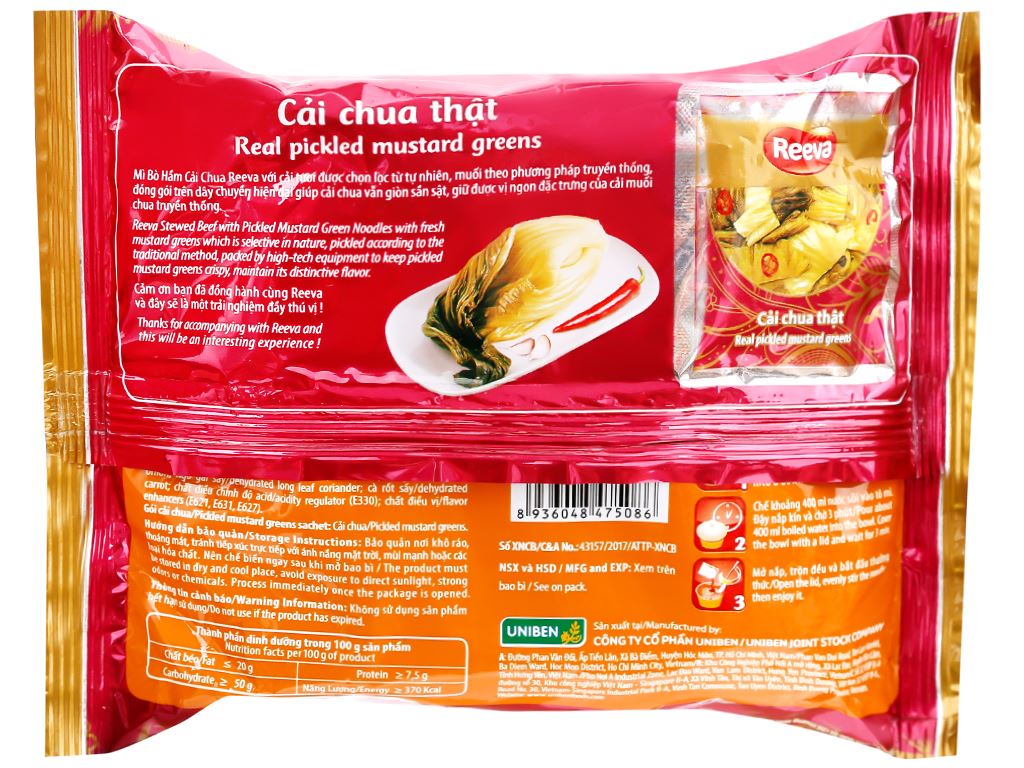 Mì Reeva bò hầm cải chua gói 85g giá tốt tại Bách hoá XANH
