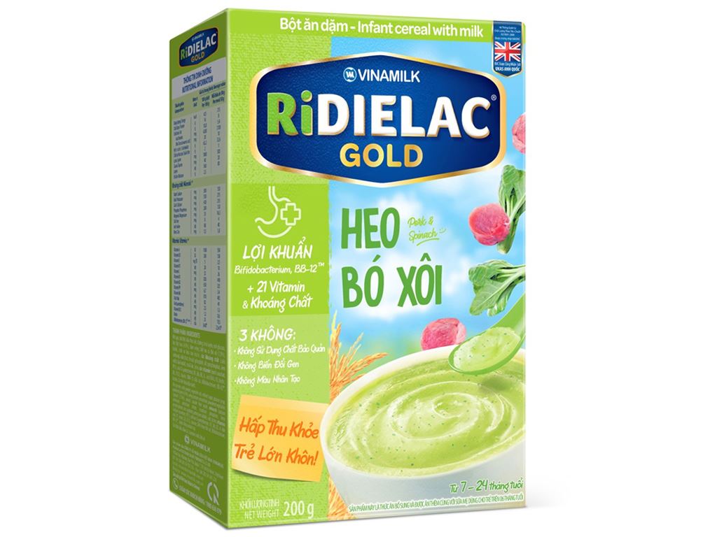 Bột ăn dặm Ridielac Gold heo bó xôi hộp 200g tại Bách hoá XANH