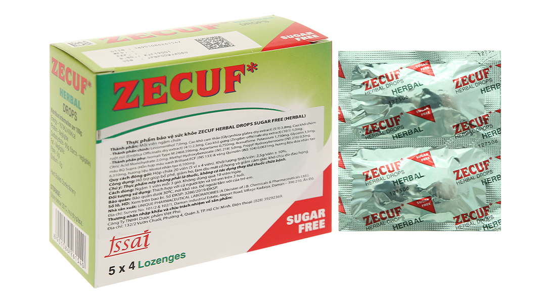 Kẹo ngậm Zecuf Herbal không đường hỗ trợ giảm ho, đau rát họng hộp 20 ...
